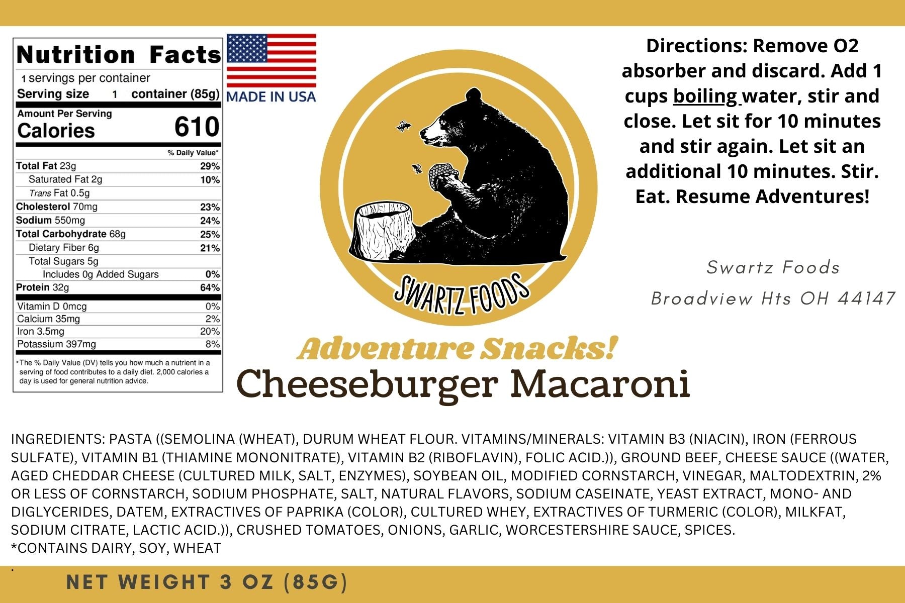 Cheeseburger Mac and Cheese Single Serve – Swartz Foods